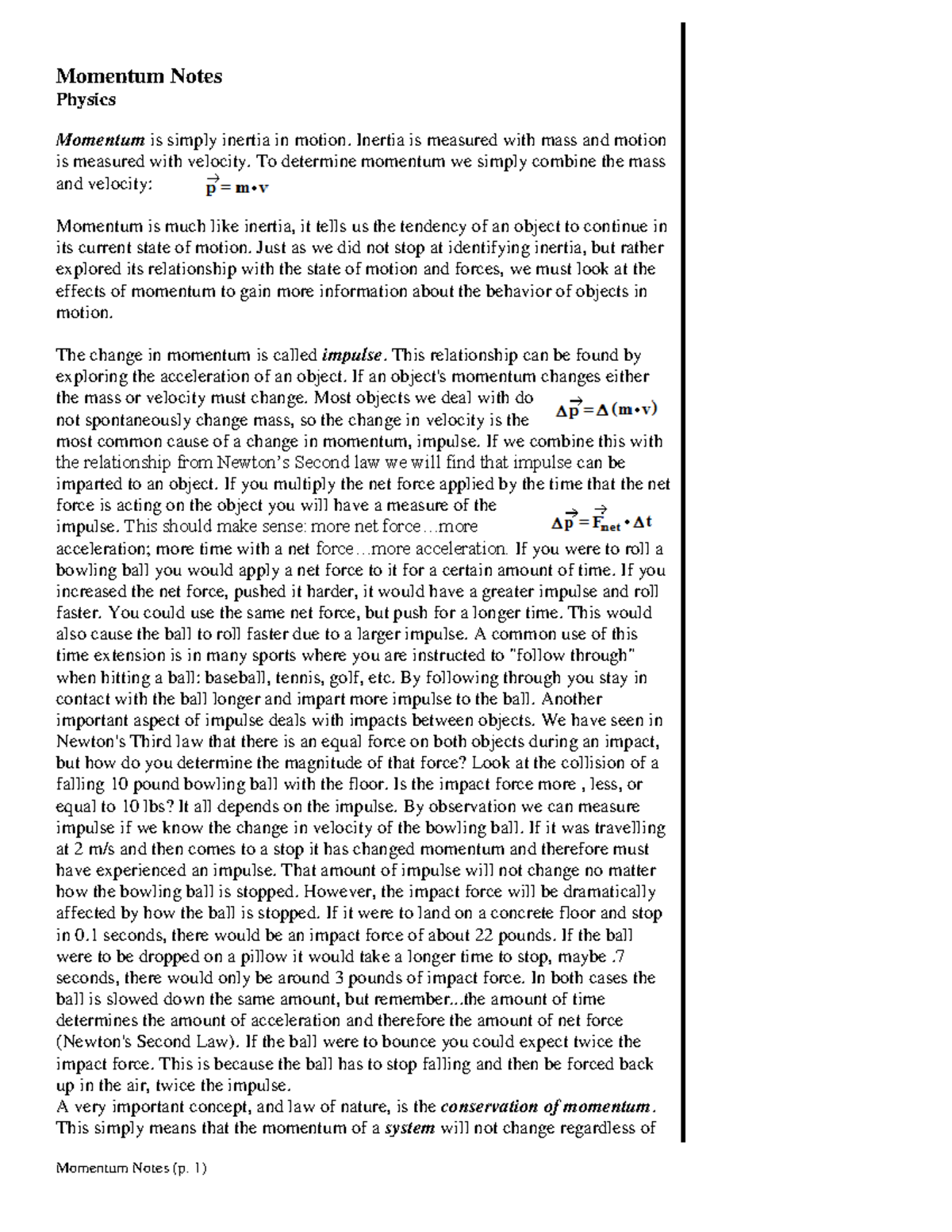 Momentum Notes - Physics Concepts on Impulse and Collision Dynamics ...