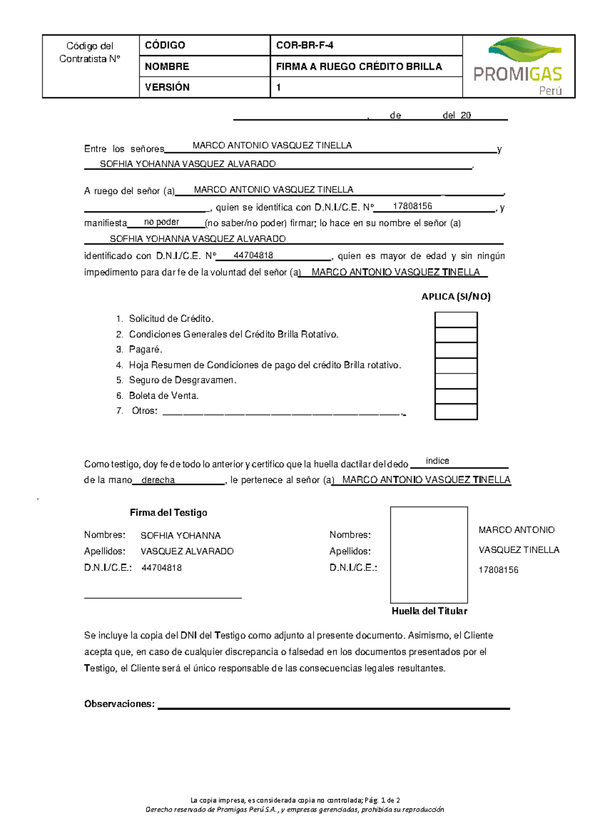 Firma A Ruego del Crédito Brilla V1 - COR-BR-F-4 - Studocu
