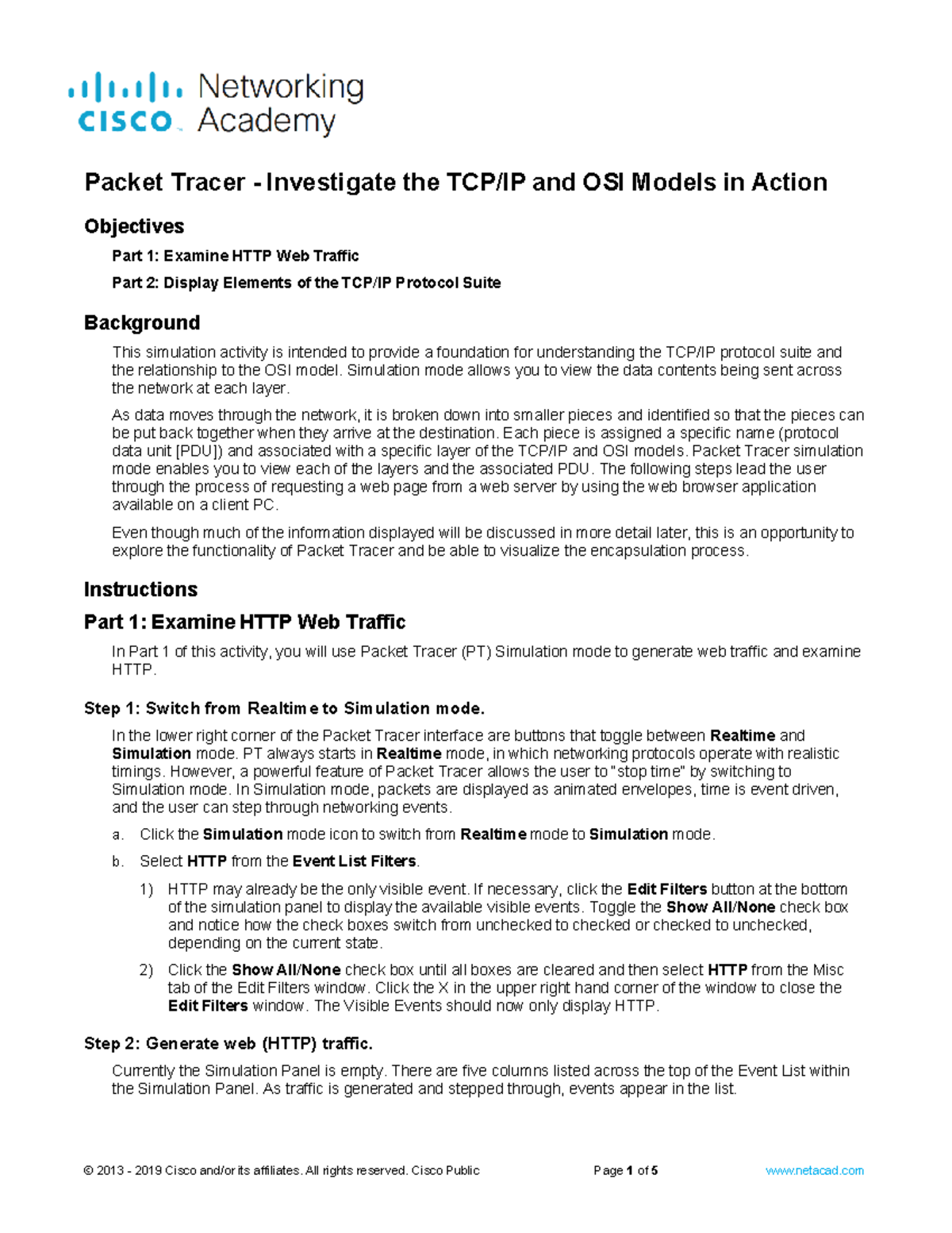 3.5.5 Packet Tracer - Exploring TCP/IP & OSI Models in Action - Studocu