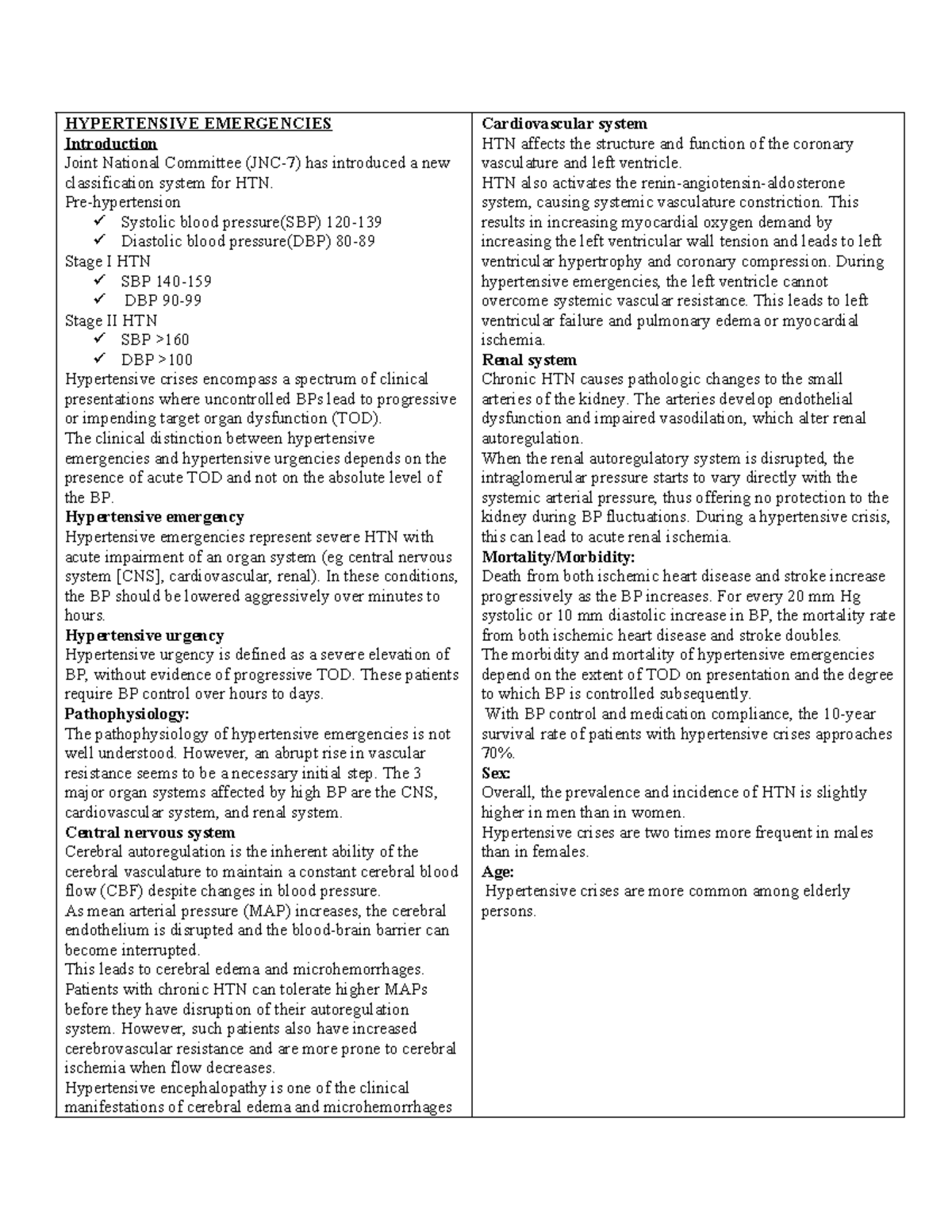 Hypertensive Emergencies: Understanding Classification and Management - Studocu