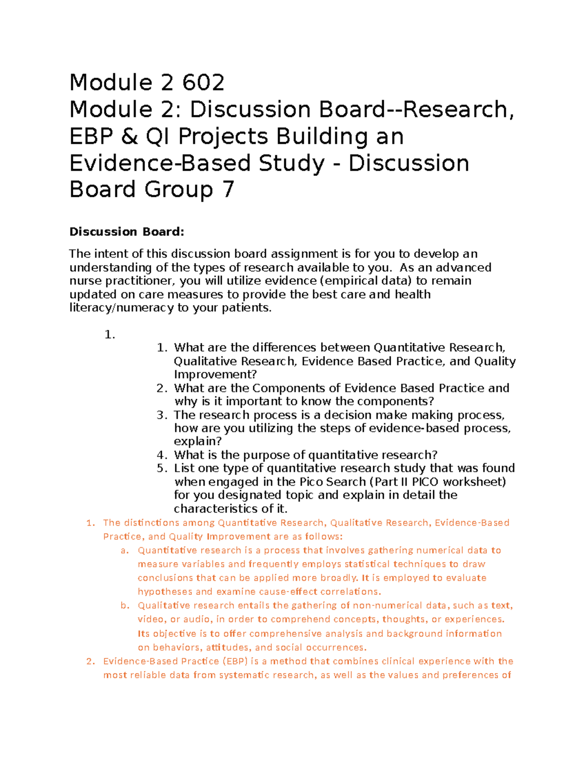 Module 2 602 - Discussion on EBP & QI in Nursing Research - Studocu