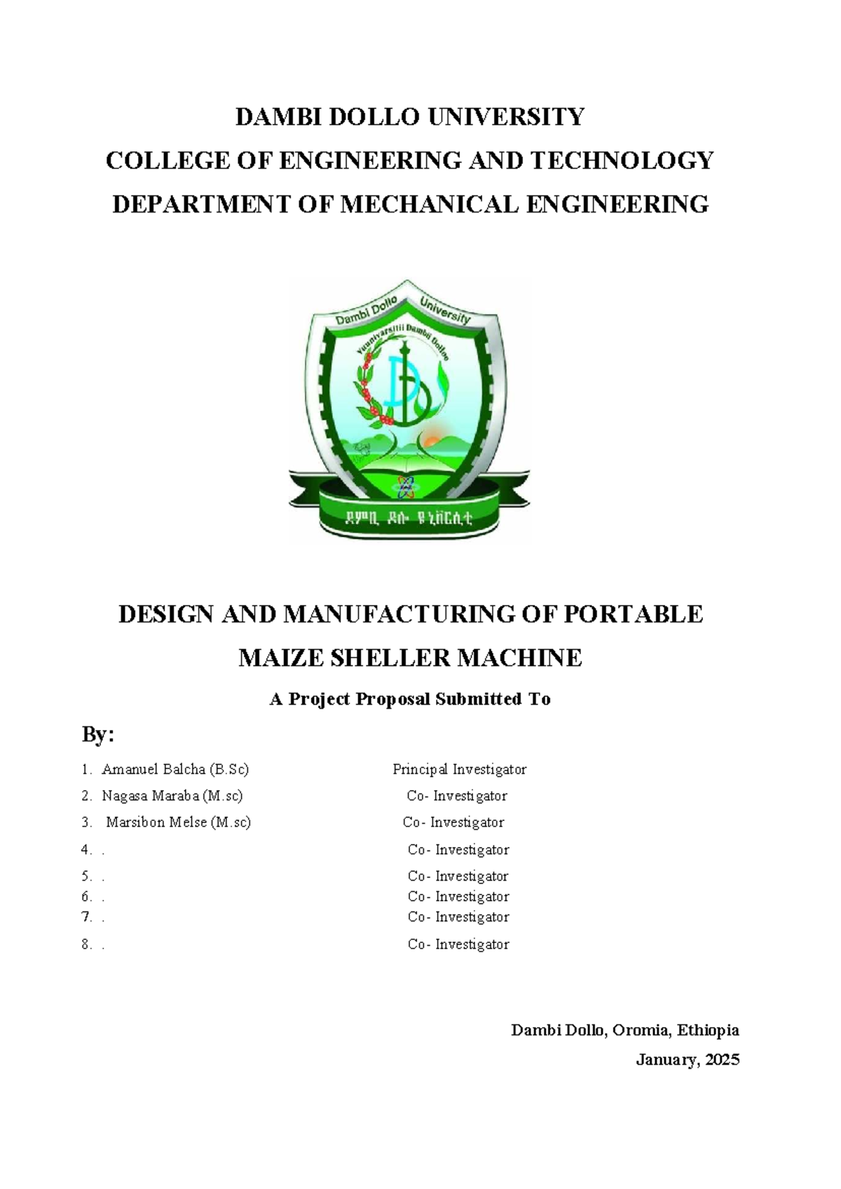 Design and Manufacturing of Portable Maize Sheller Machine Proposal ...