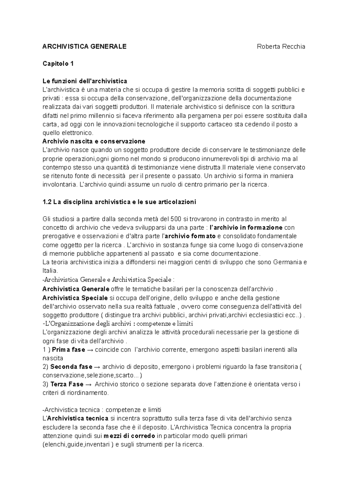 Archivistica Generale - ARCHIVISTICA GENERALE Roberta Recchia Capitolo ...