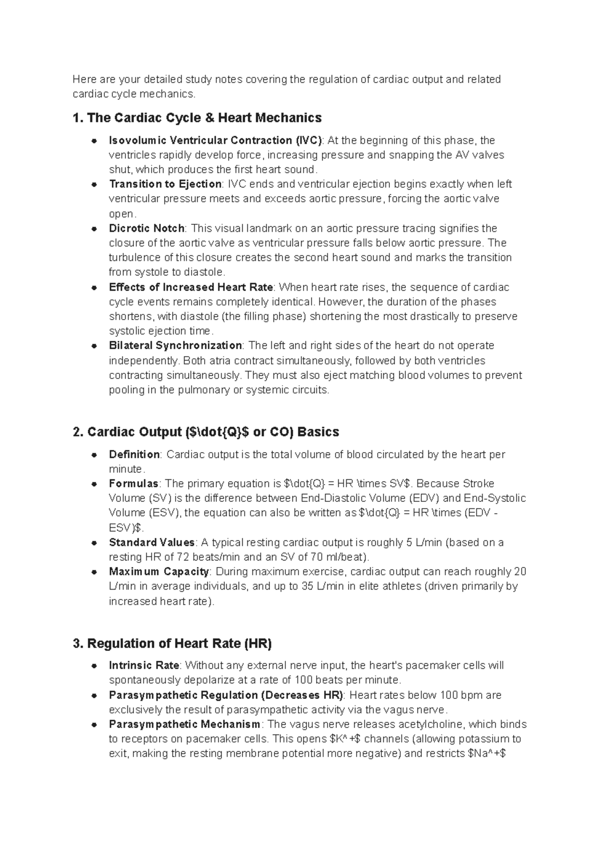 KINE 3012 Midterm 2 Study Notes on Cardiac Output & Cycle Mechanics ...