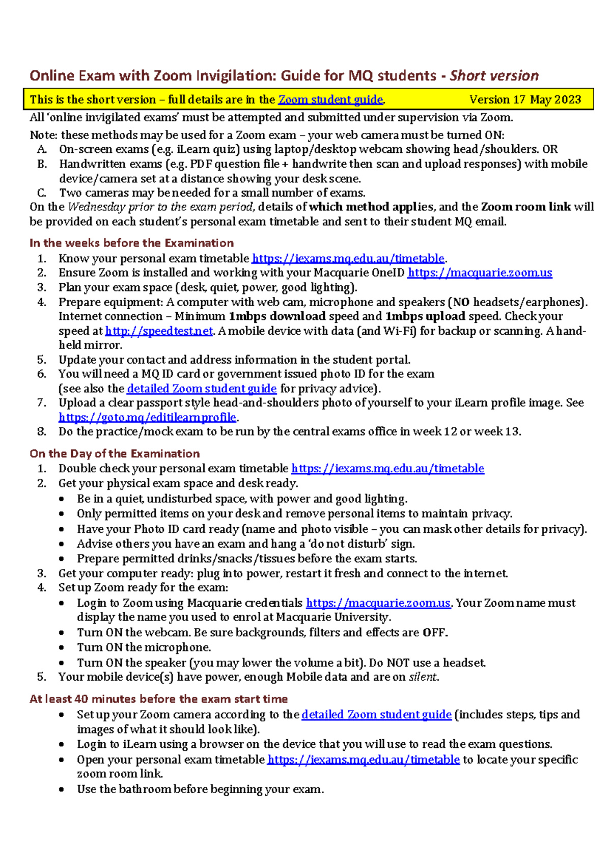 Online Exam Guide for MQ Students: Zoom Invigilated Exams - Studocu