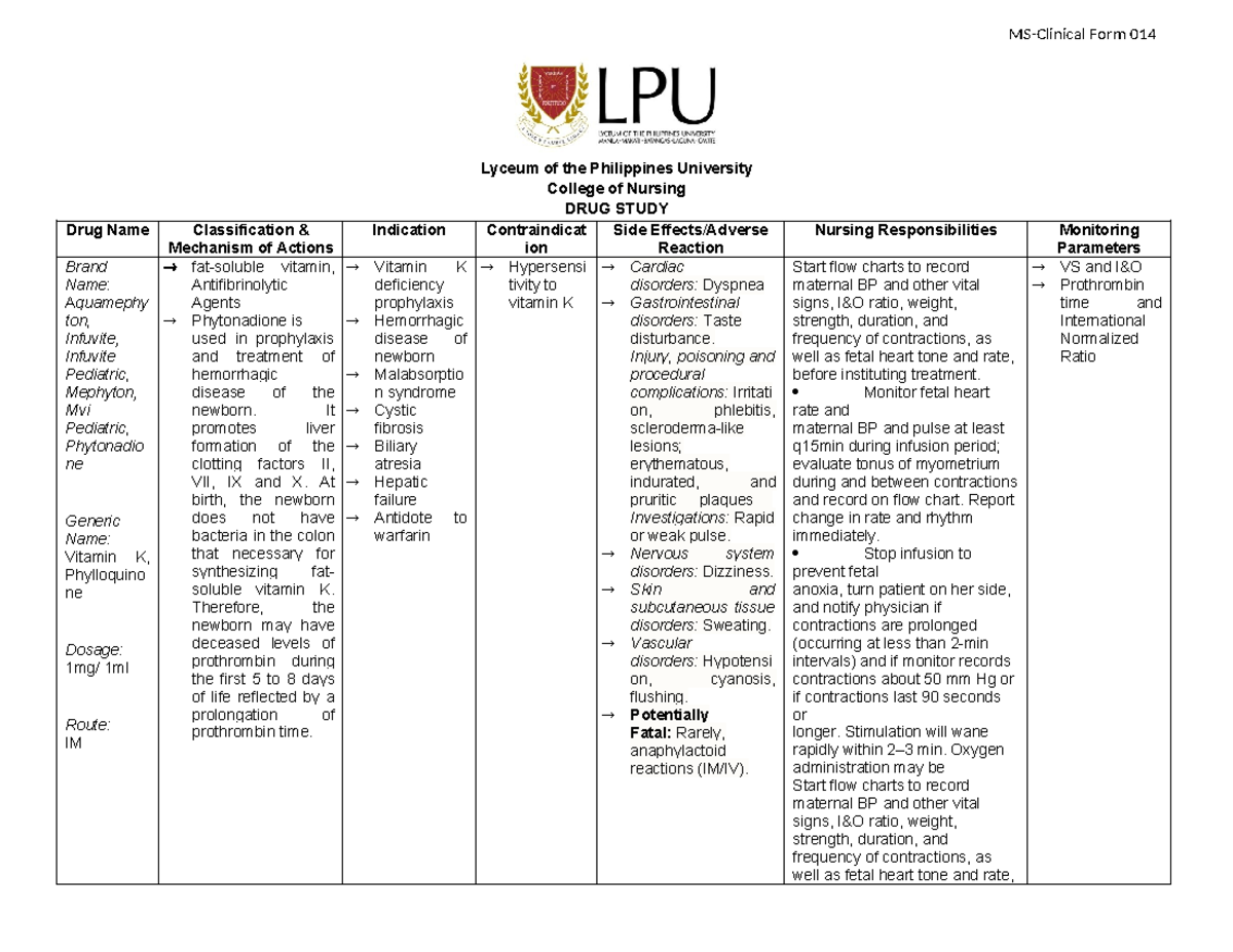 DS - Drug study - Lyceum of the Philippines University College of ...