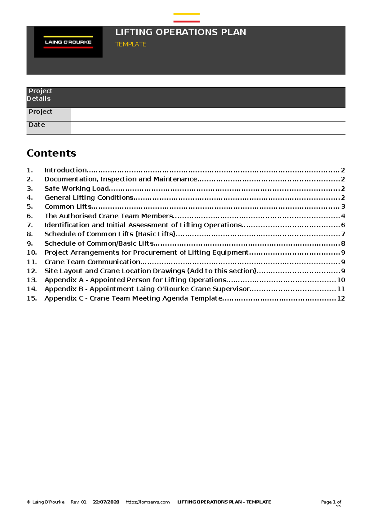 LIFTING OPERATIONS PLAN TEMPLATE (Project Ref: Laing Rev. 01) - Studocu