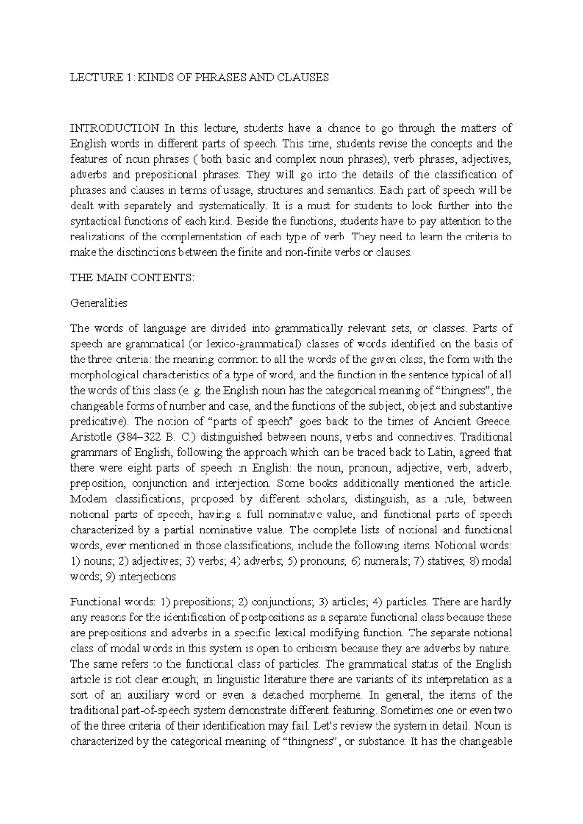 LECTURE 1: KINDS OF PHRASES AND CLAUSES IN ENGLISH GRAMMAR - Studocu