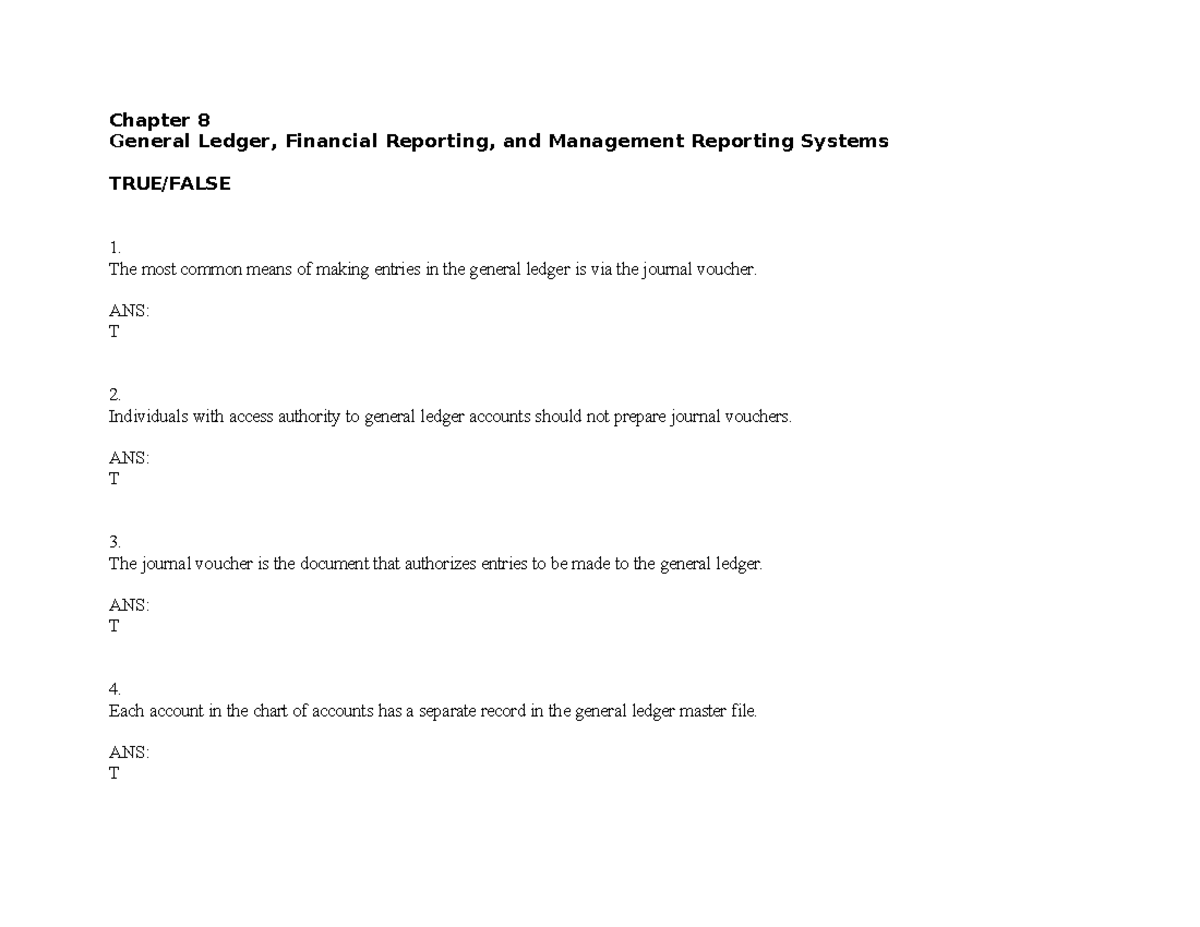 BIS309 - Chapter 8: General Ledger & Reporting Systems Overview - Studocu