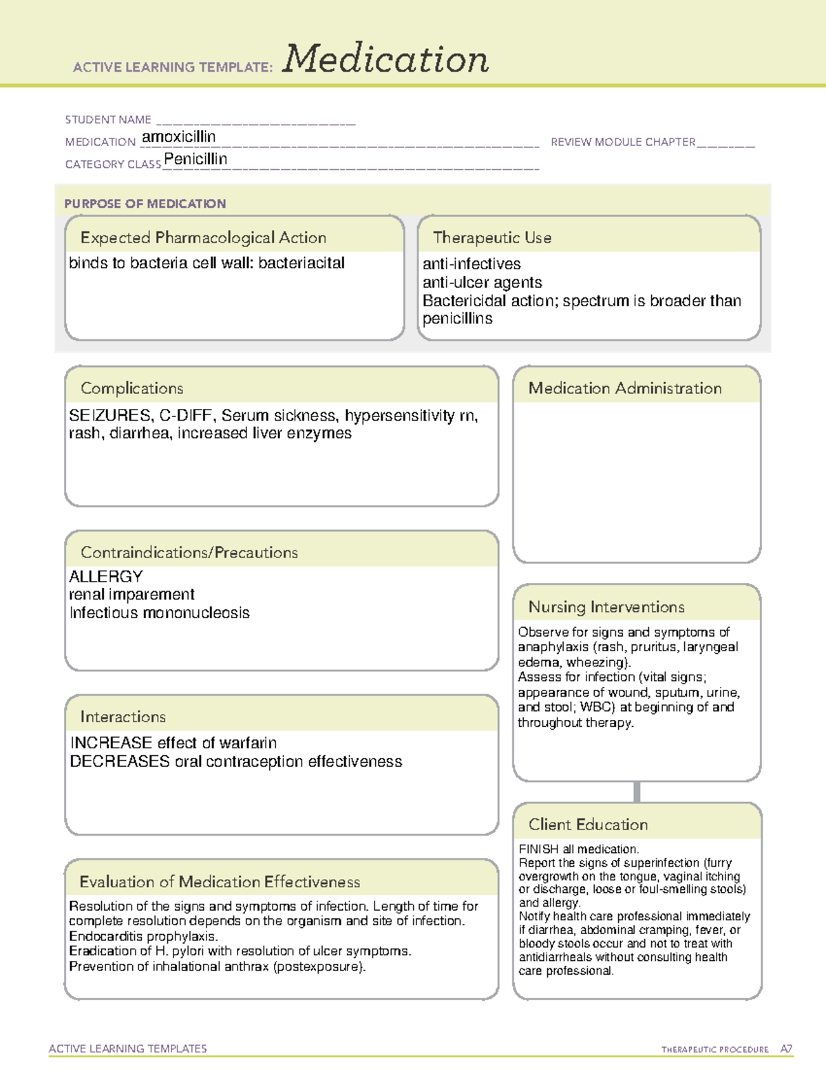 Amoxicillin - ATI Active Learning Template Details for Meds - Studocu