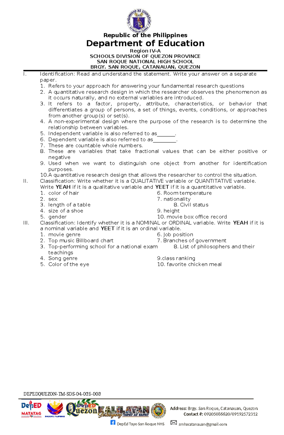 Summative Test 2 PR2: Practical Research Concepts and Classifications ...