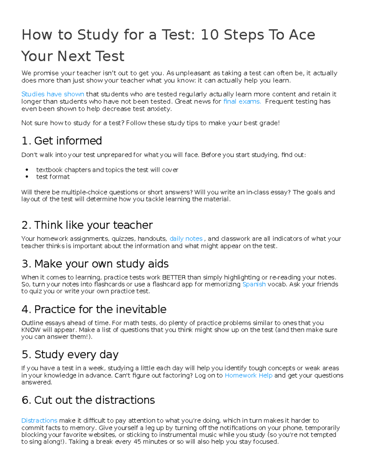 Effective Study Strategies for Test Success: 10 Essential Steps - Studocu