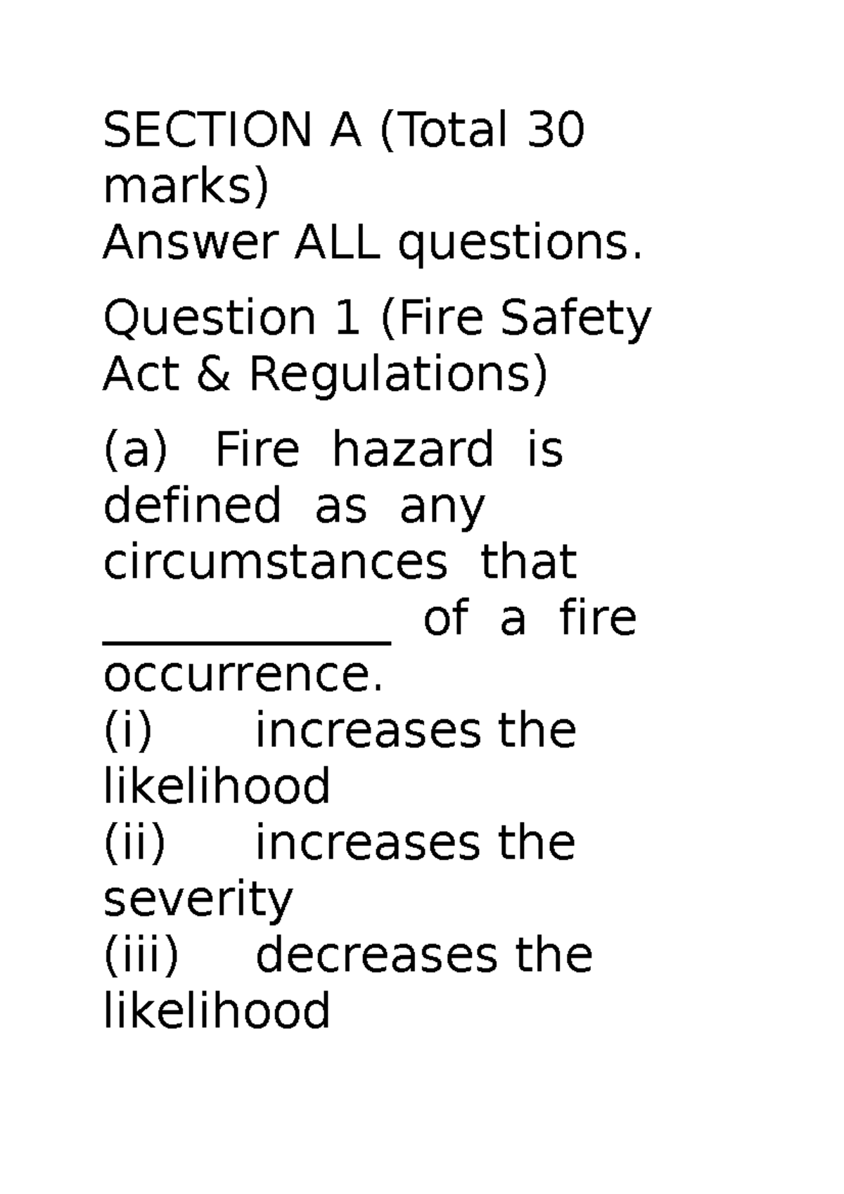 FSM Sample Test Questions for Fire Safety Management Exam - Studocu