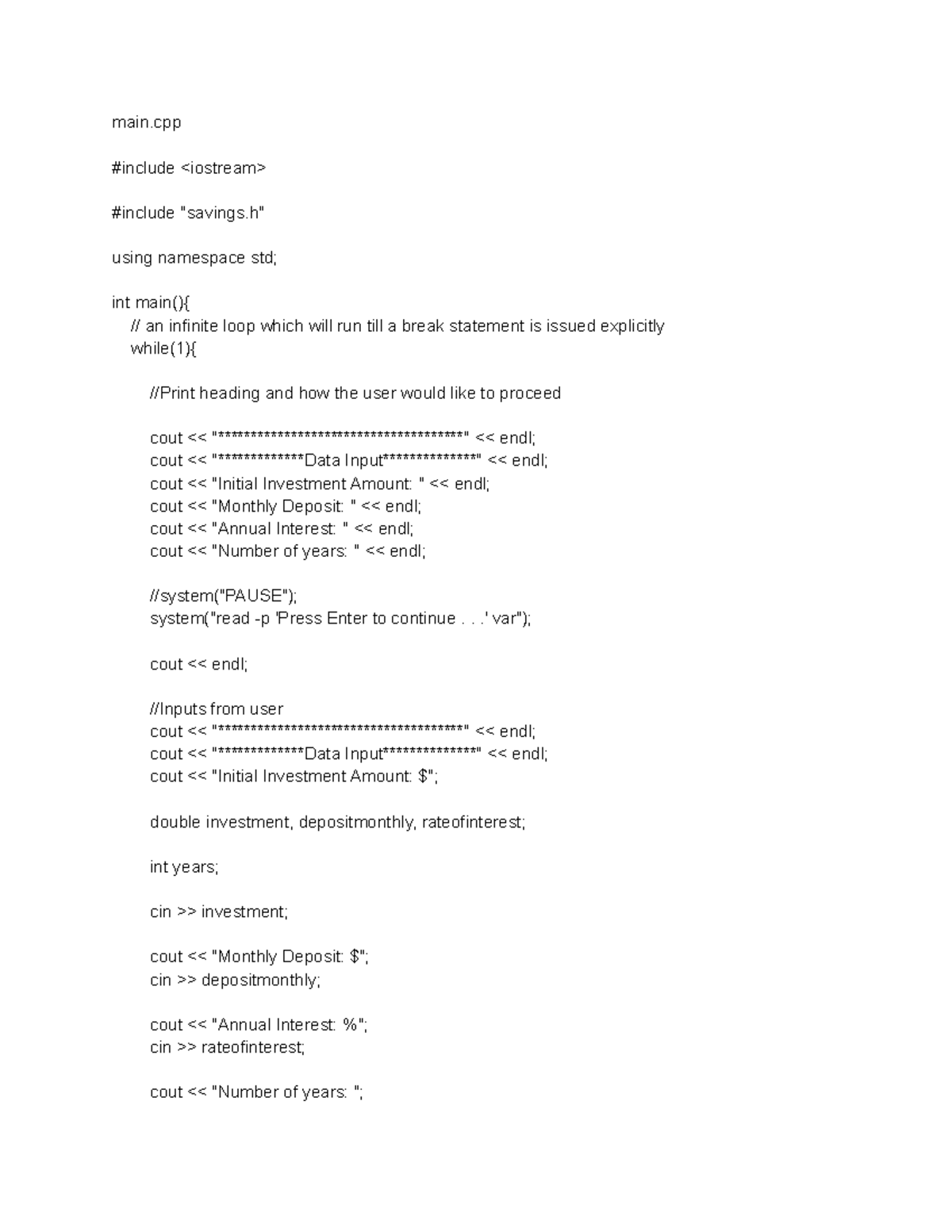 Airgeadbanking App - C++ Code Implementation for Savings Management ...