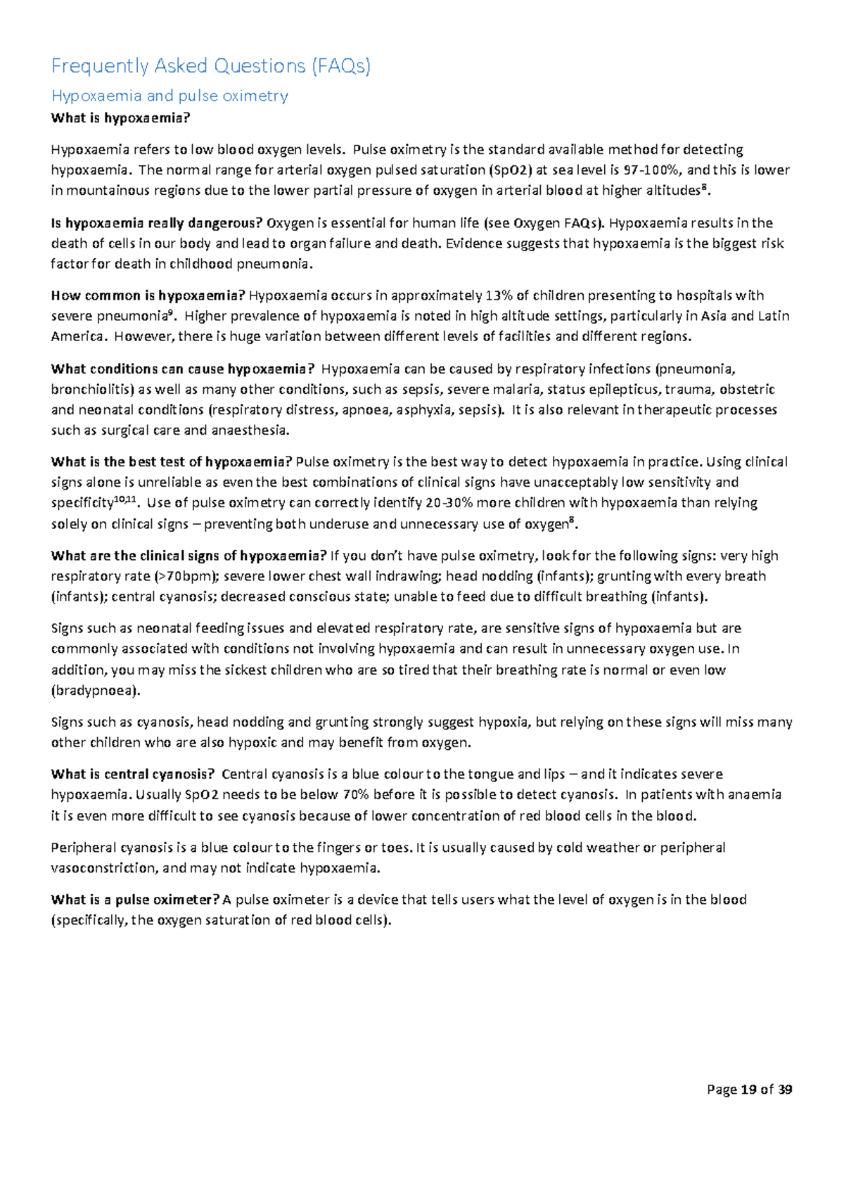 Clinical Use of Oxygen: FAQs on Hypoxaemia & Pulse Oximetry - Studocu