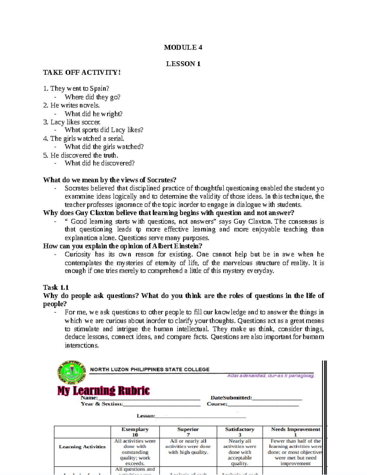 Module 4 activity - Google Drive - MODULE 4 LESSON 1 TAKE OFF ACTIVITY ...