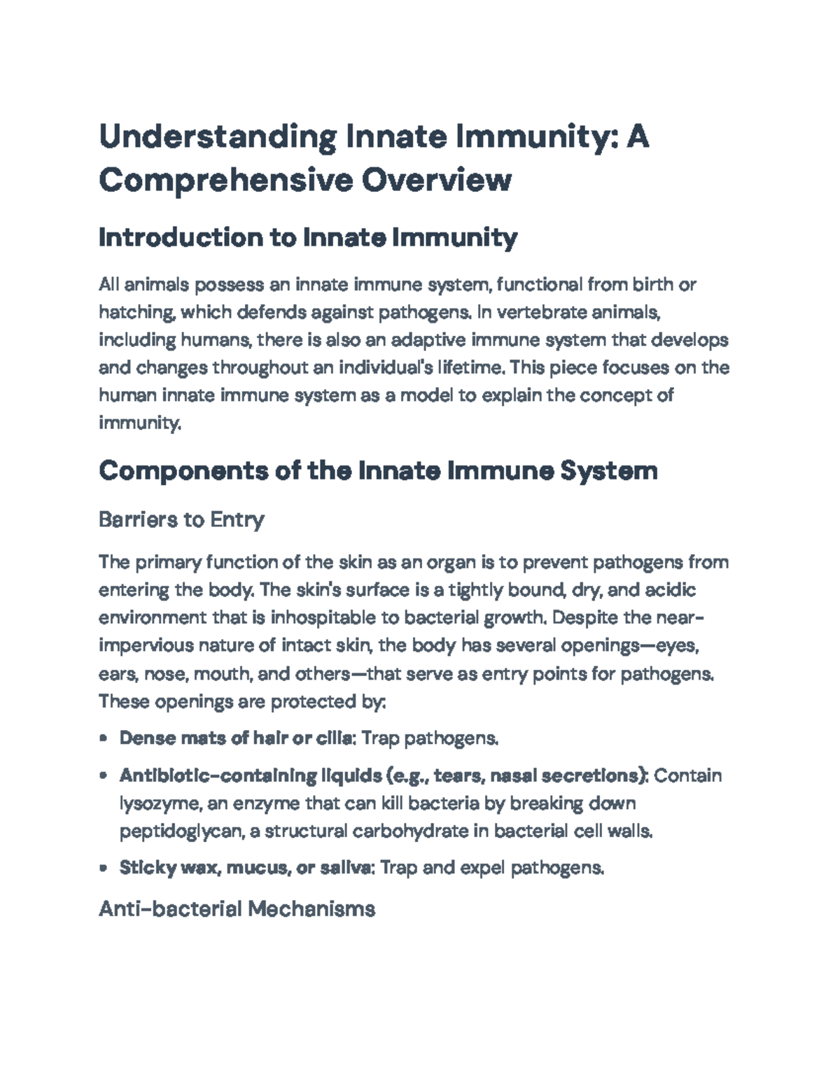 Understanding Innate Immunity: Key Components & Functions (BIO101) - Studocu