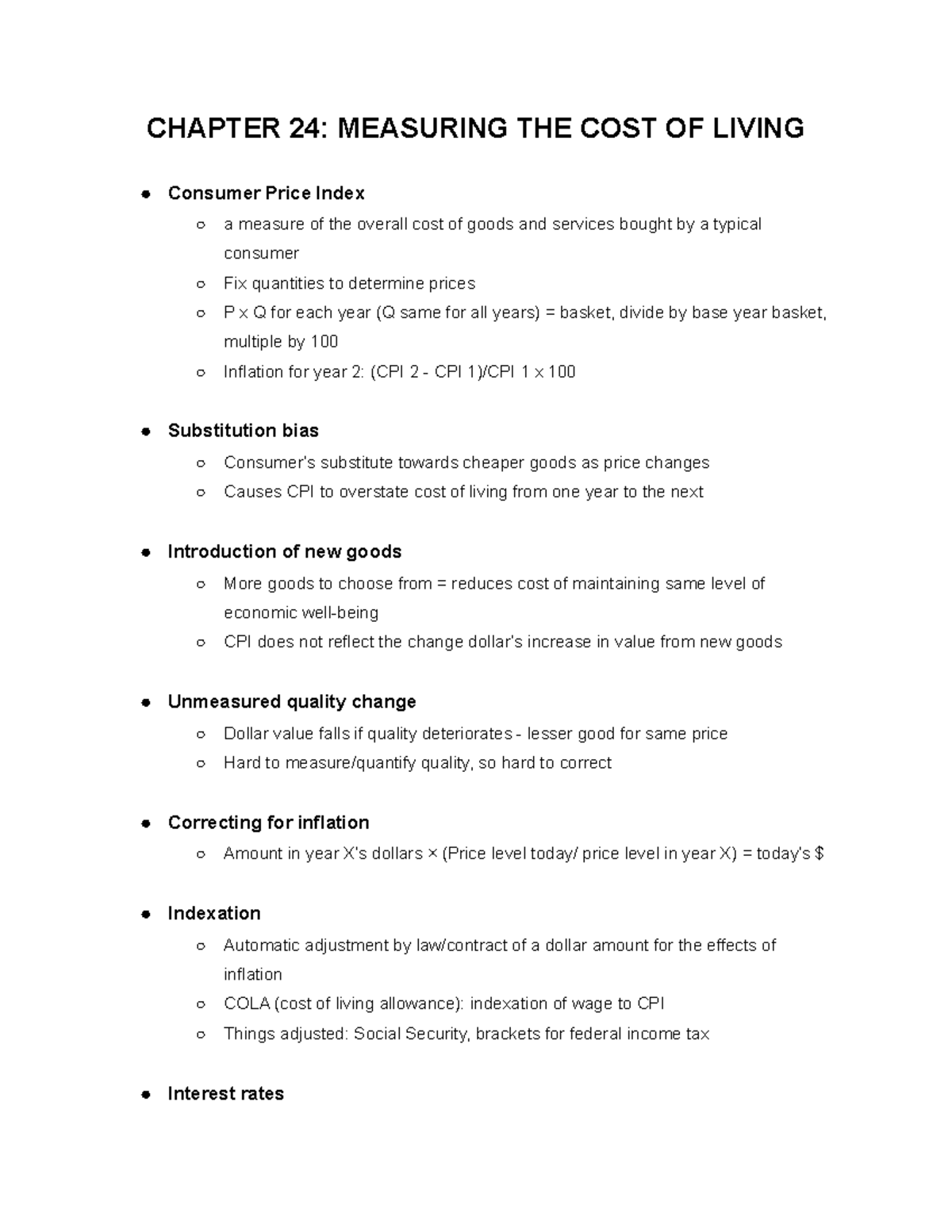Chapter 24: Measuring the Cost of Living & CPI Analysis for Economic ...