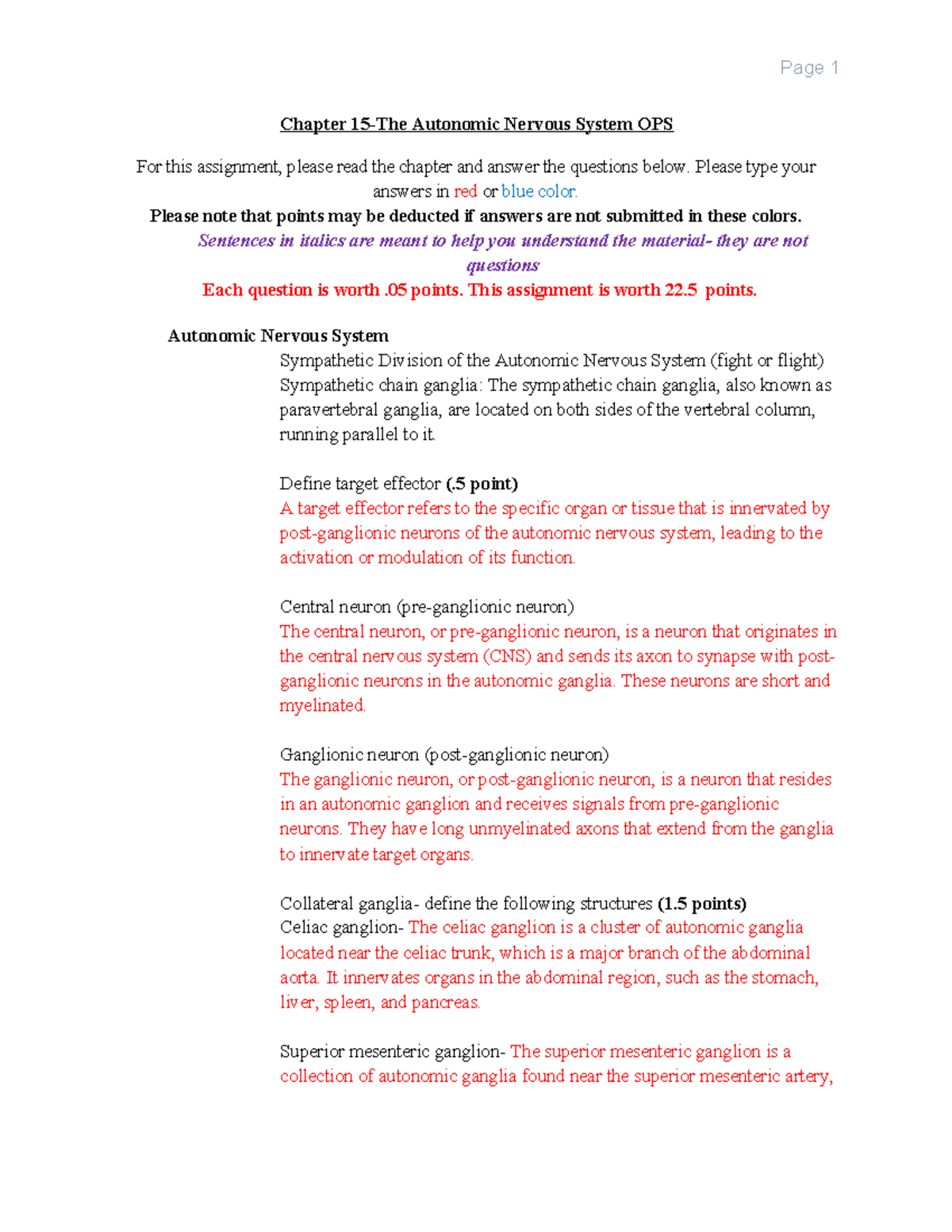 BIO 201 Chapter 15 - Detailed Review of Autonomic Nervous System - Studocu