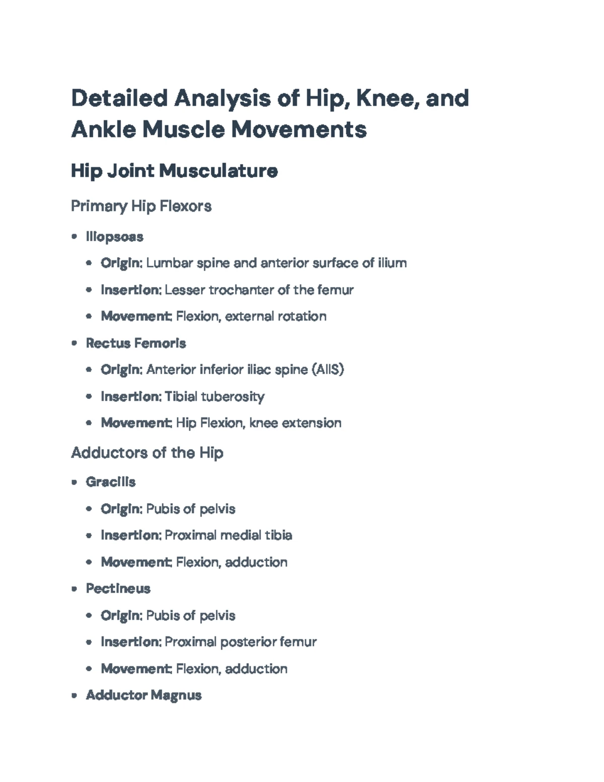 Muscle Anatomy of the Lower Extremities: Origin, Insertion & Movement ...