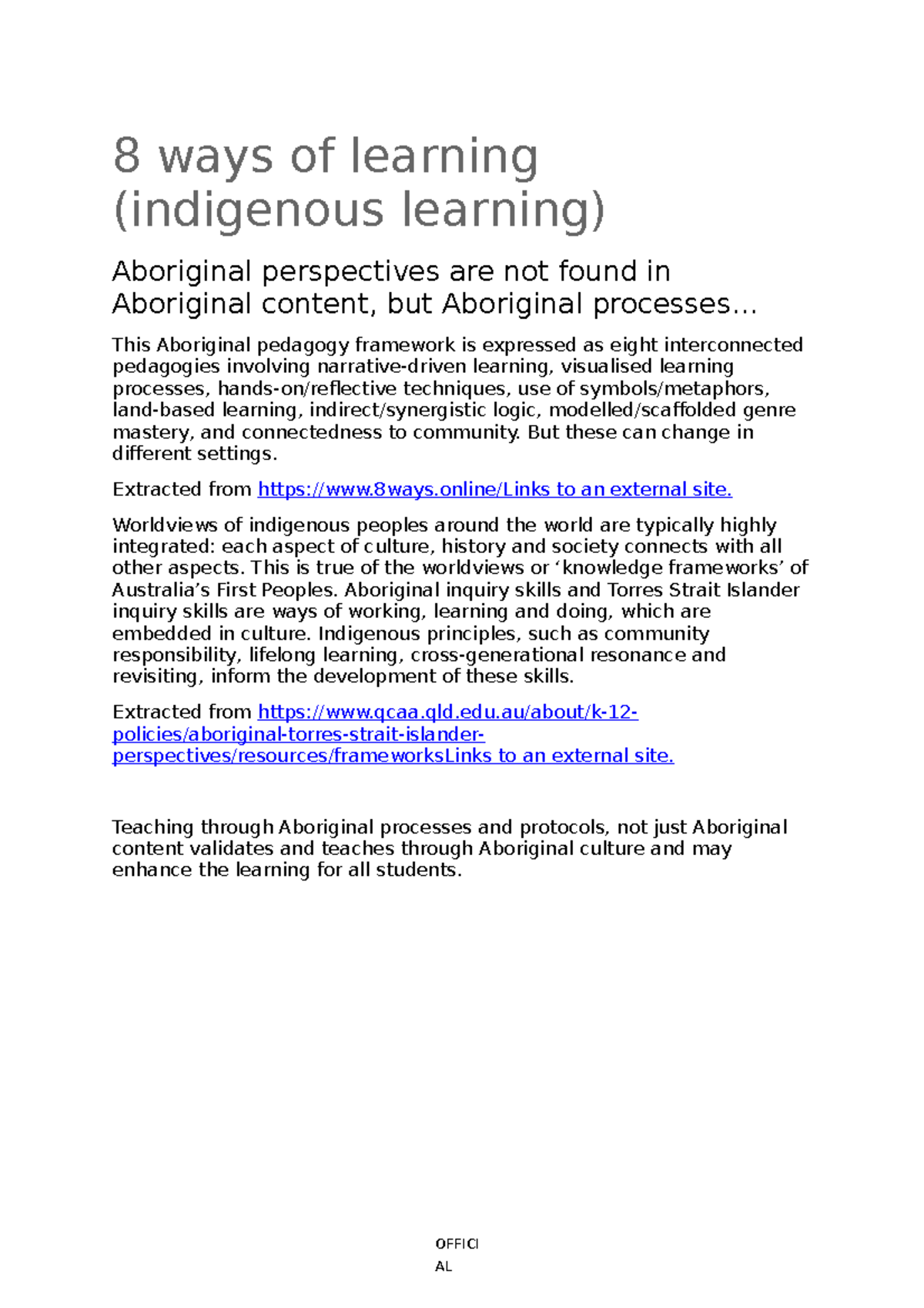 Indigenous Learning Pedagogies: 8 Connected Approaches to Teach - Studocu