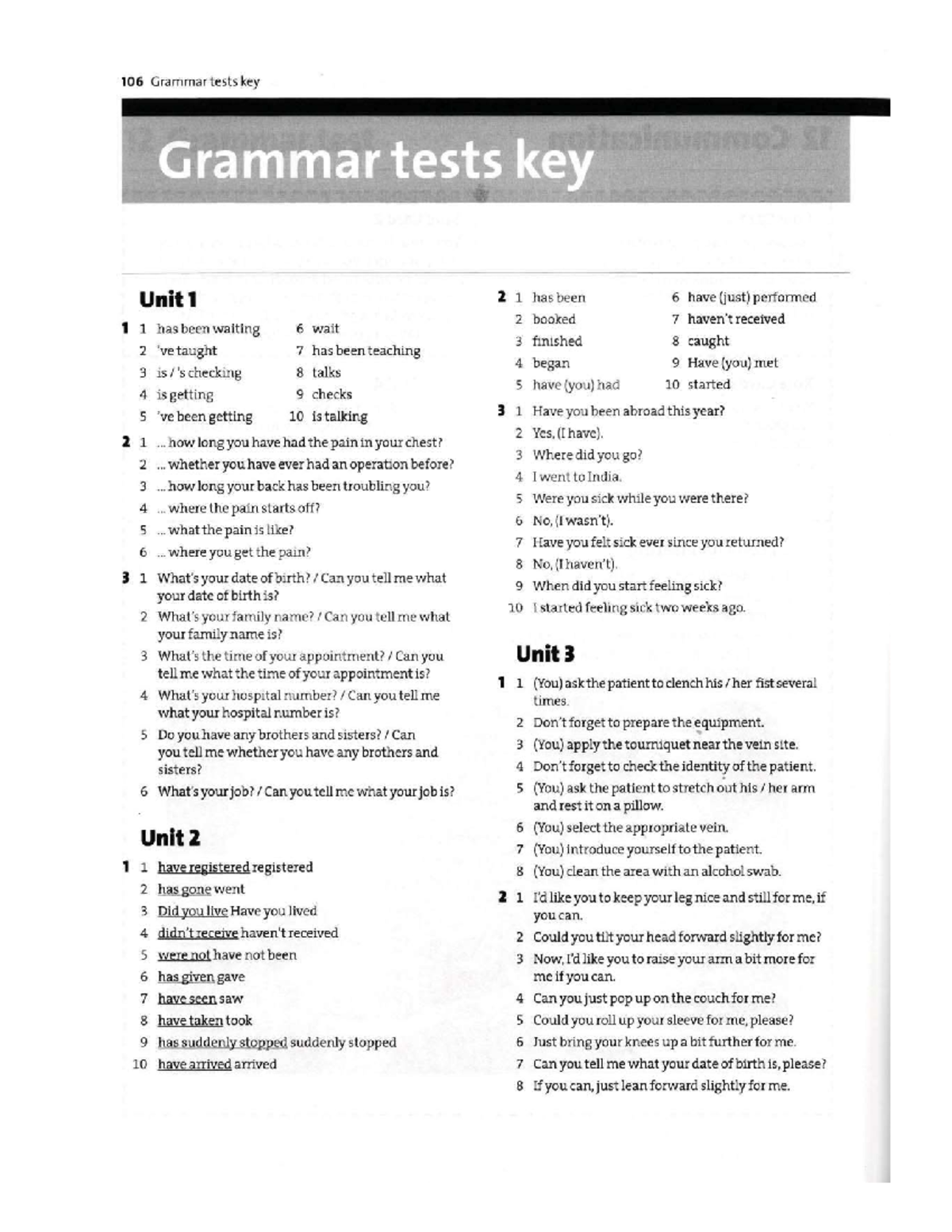 Grammar Practice Key (All Units) - 106 Grammar Tests - Studocu