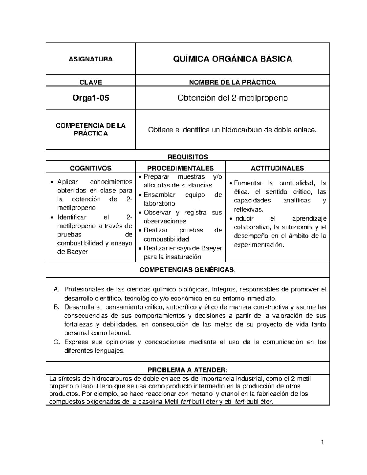 TC Práctica de Química Orgánica: Obtención de 2-Metilpropeno 2024 - Studocu