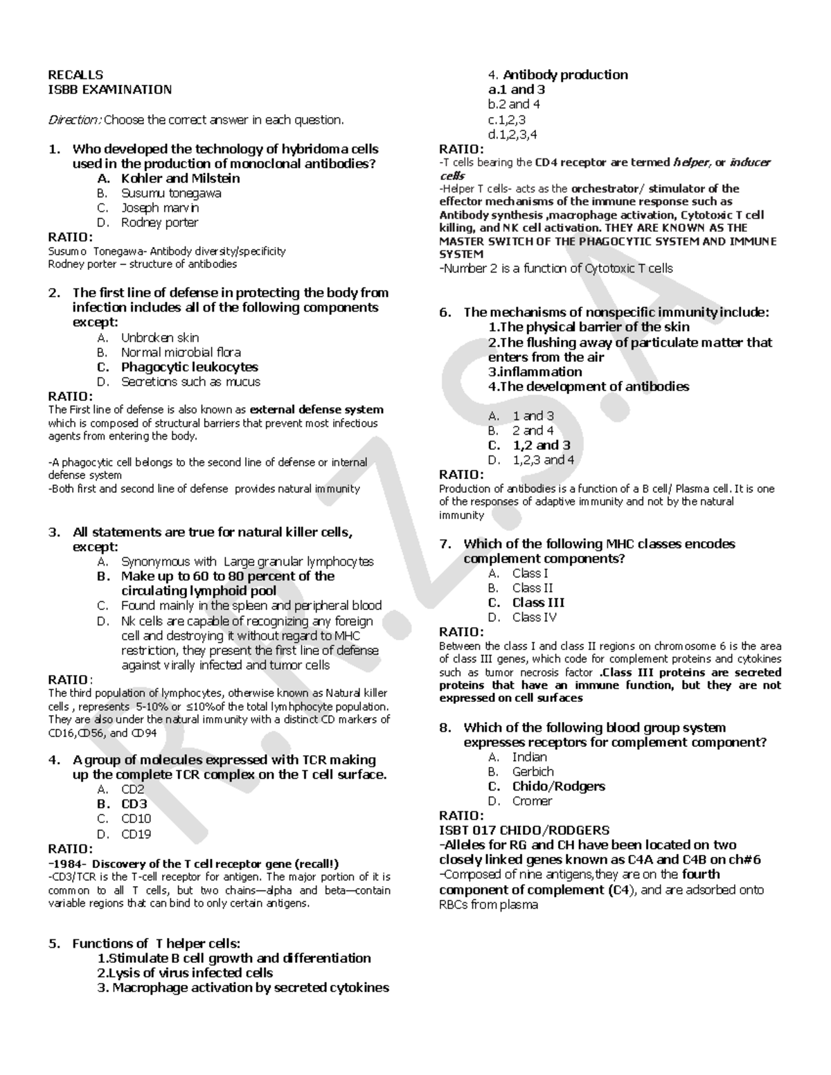 ISBB FC PART 2: Examination Questions and Answers - Studocu