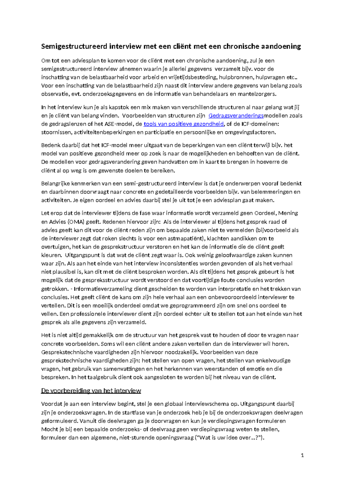 Semigestructureerd Interview over Chronische Aandoeningen: Adviesplan ...