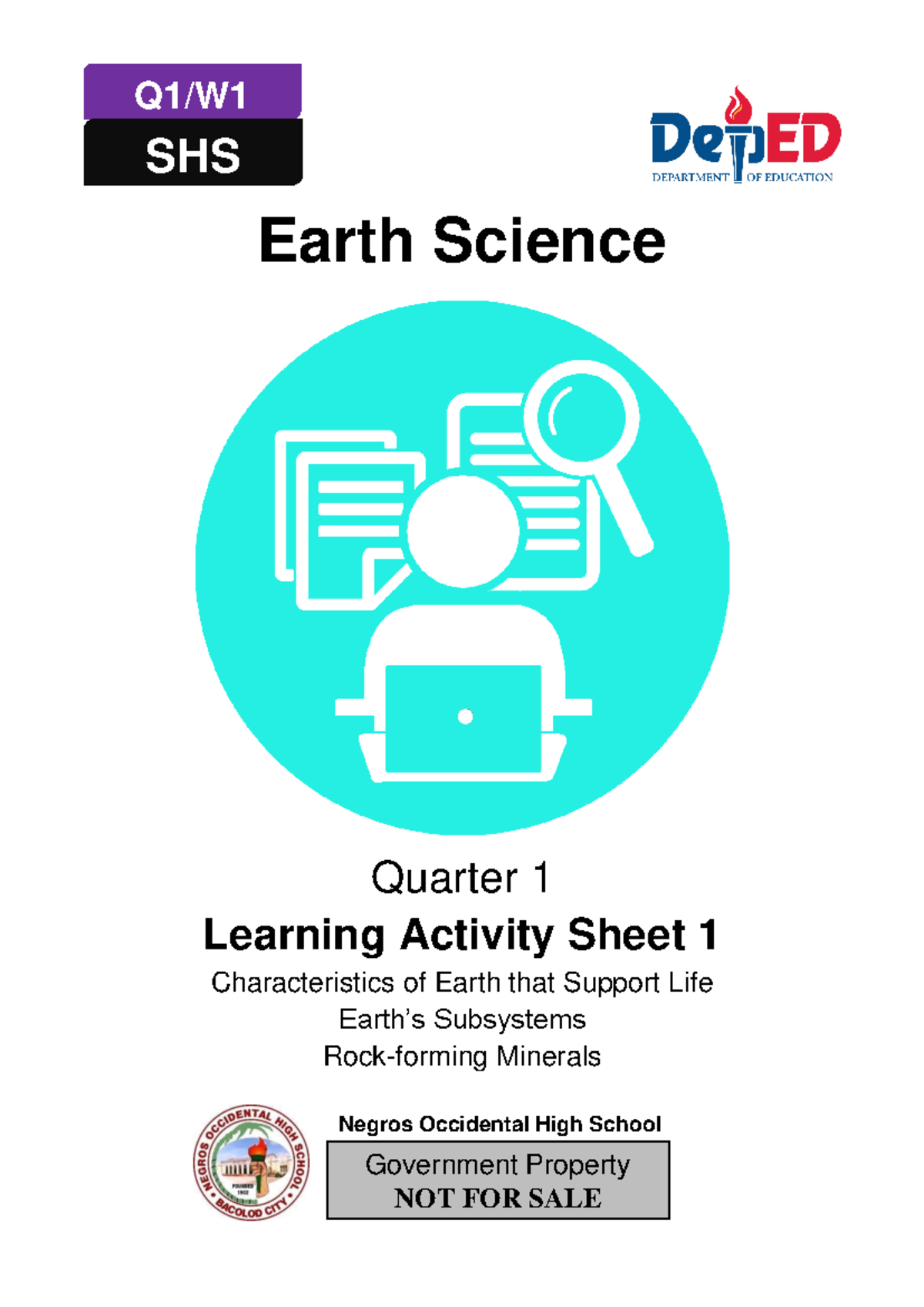 Earth Science Q1 Week 1 - Learning Activity Sheet on Earth's ...
