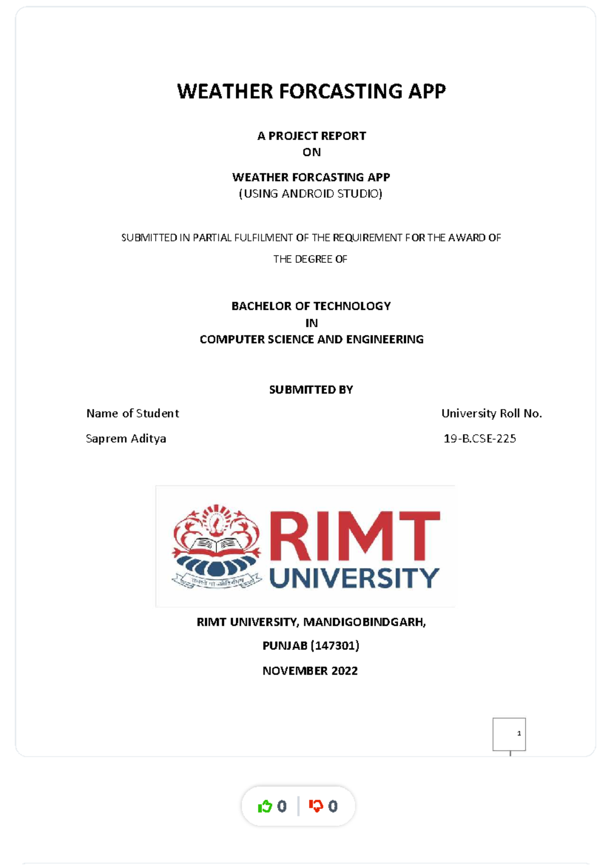 Dlstudocu - best study materials - 1 WEATHER FORCASTING APP A PROJECT ...