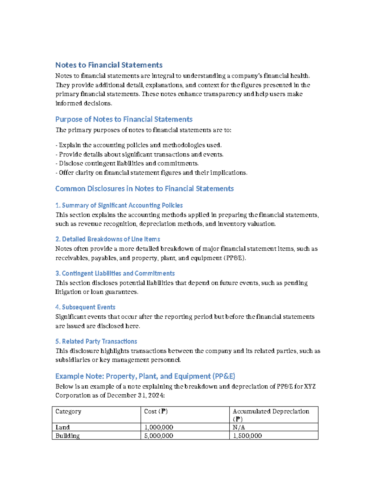Notes on Financial Statements: Importance & Key Disclosures - Studocu