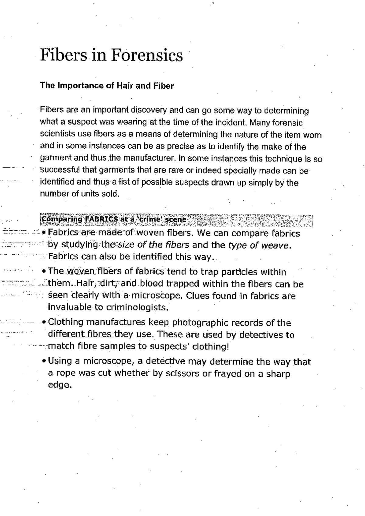 Hair and Fiber Analysis in Forensics: Importance and Techniques - Studocu