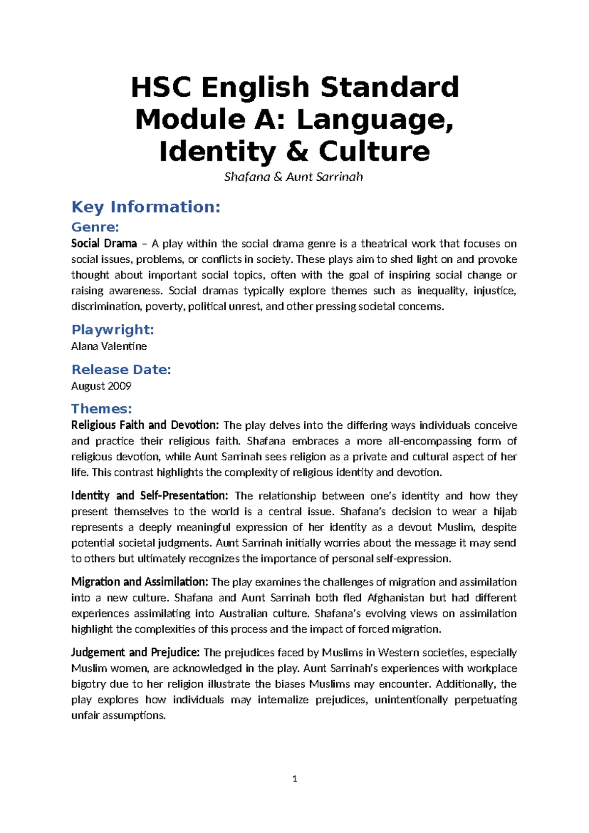 'ENG 101: Study Guide on Shafana and Aunt Sarrinah - Key Themes ...