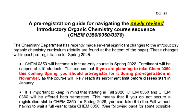 CHEM Organic Course Sequence Guide for Spring 2026 - Studocu
