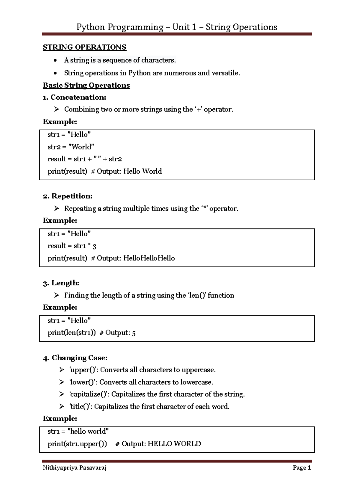 String Operations - Python Programming – Unit 1 – String Operations ...