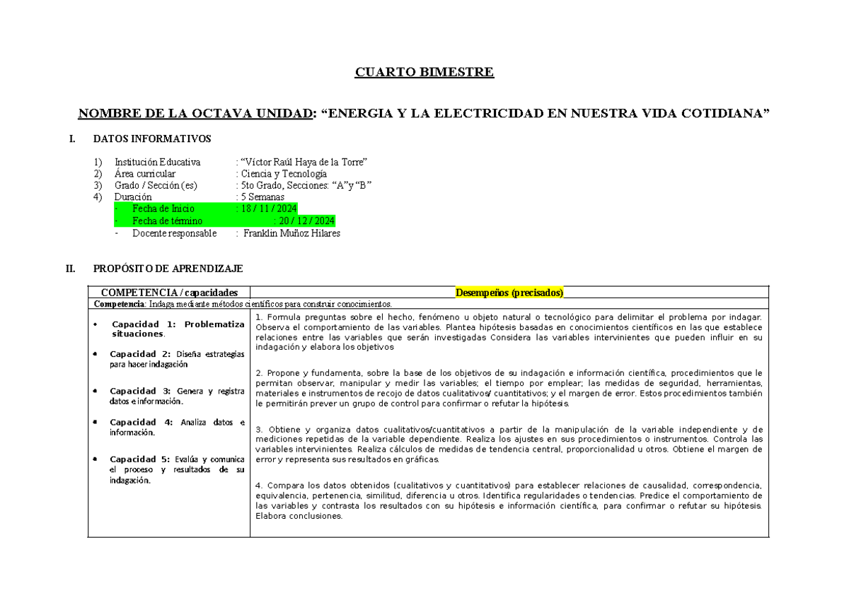 Unidad VIII: Energía y Electricidad en la Vida Cotidiana (5to Grado ...