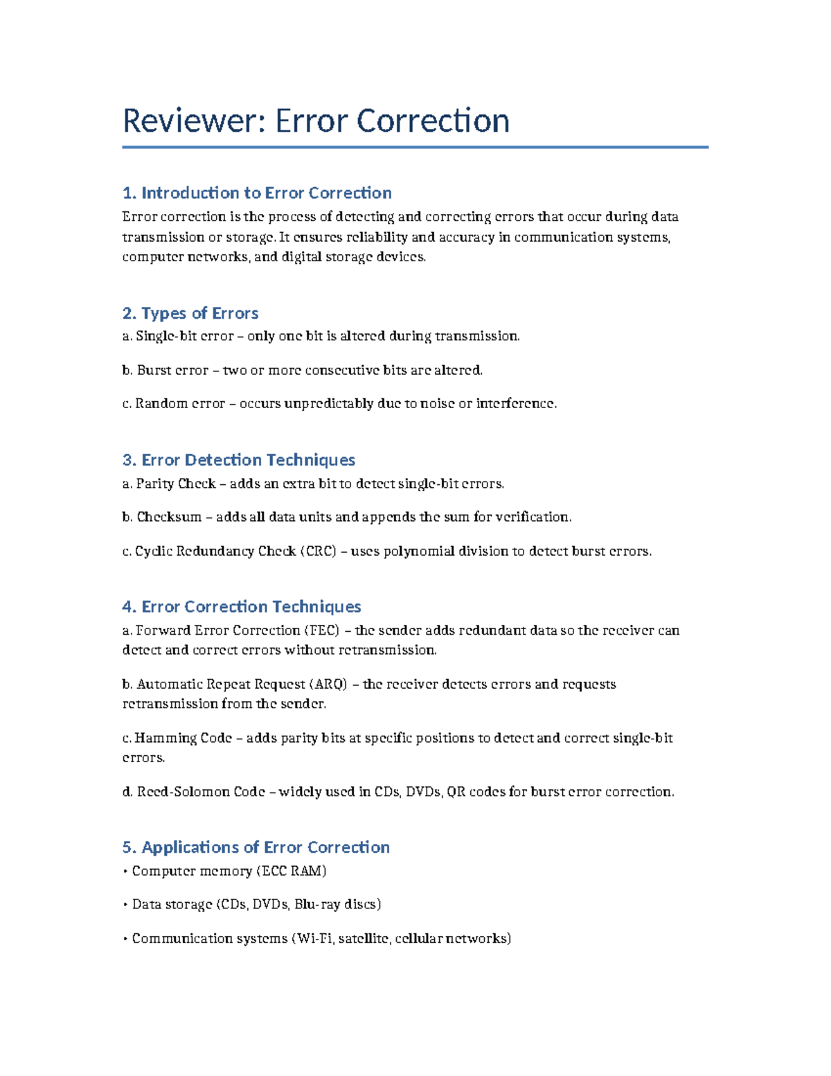 Error Correction Techniques: A Comprehensive Review - Studocu