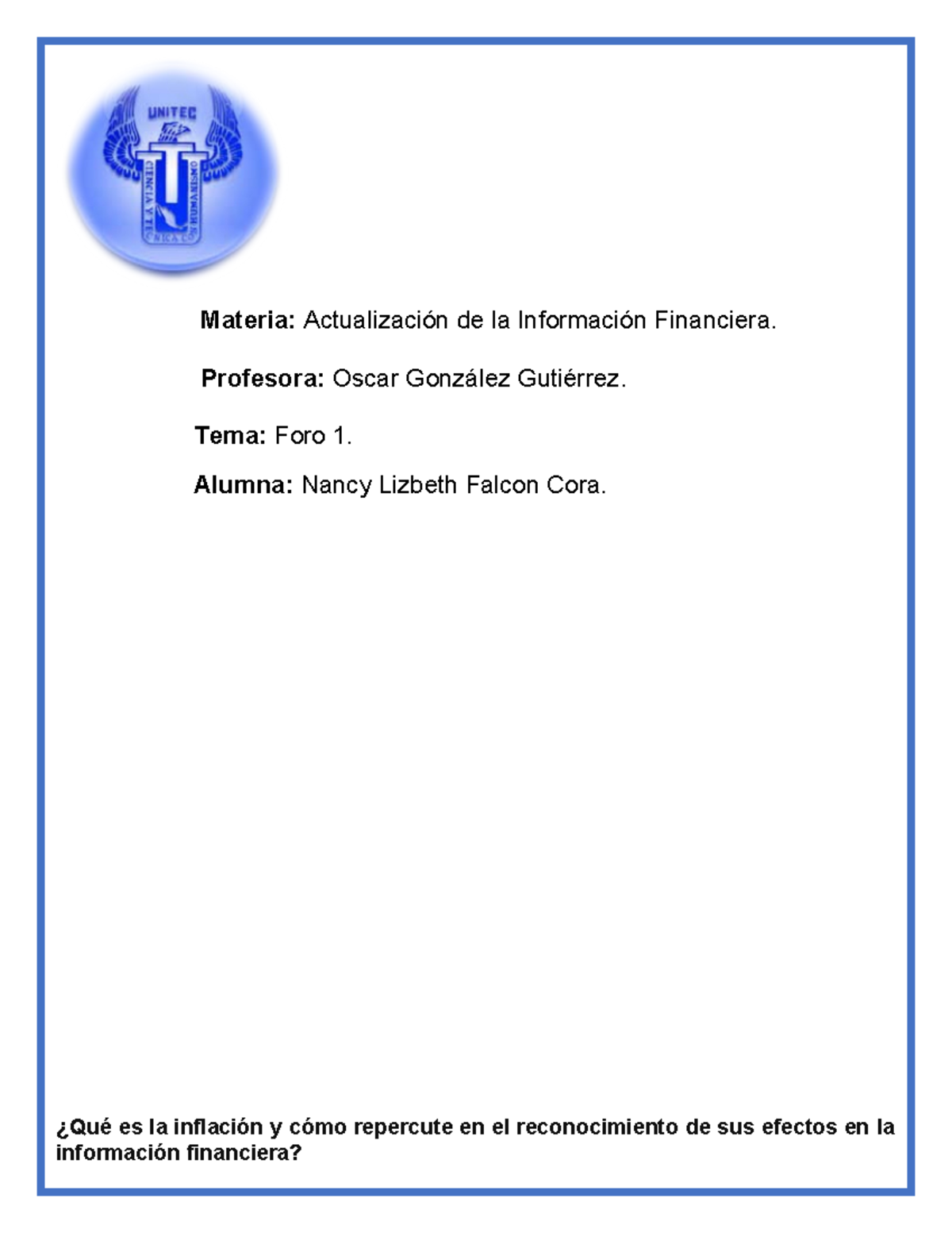 FORO 1 - Actualización de la Información Financiera por Nancy Lizbeth ...
