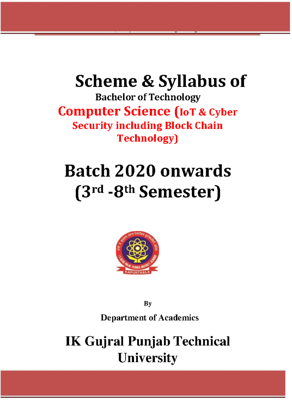 B. Tech CSE (IoT Cyber Security & Blockchain Tech) Syllabus (Batch 2020) - Studocu