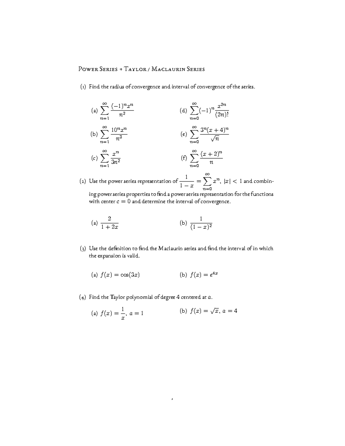 Power Series & Taylor/Maclaurin Series Analysis (Math 101) - Studocu