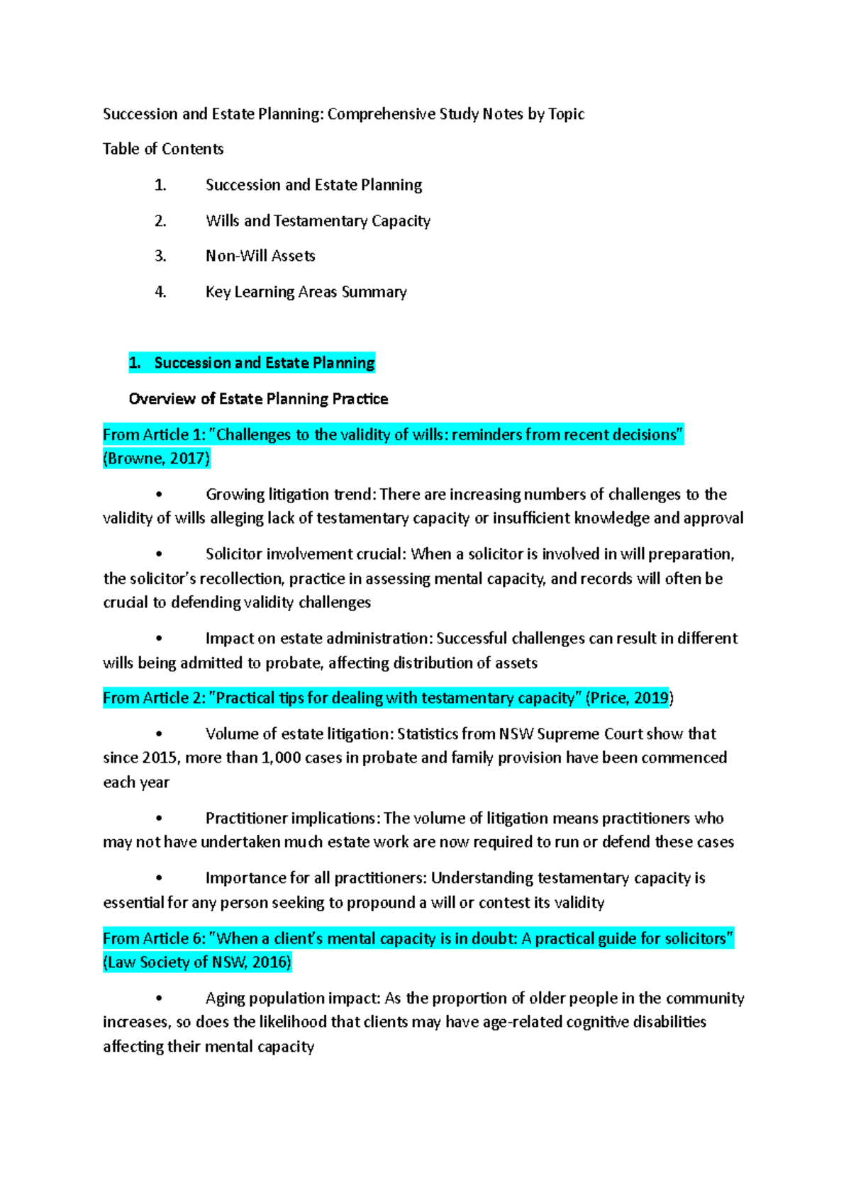 Wills and Estate Planning (LAW101): Day 1 Study Notes Overview - Studocu