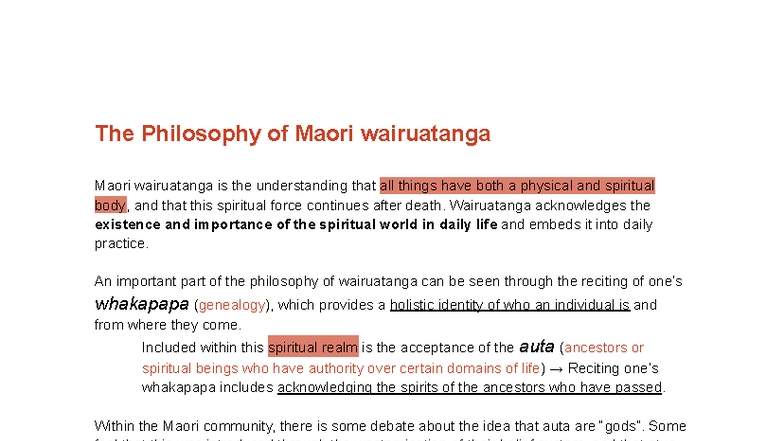Maori Wairuatanga: Understanding Physical & Spiritual Connections - Studocu
