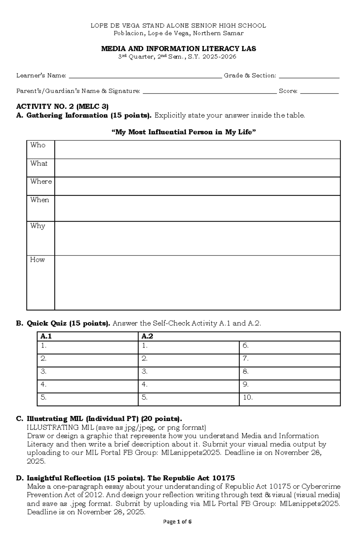 MIL Activity Nos. 2-5: Media and Information Literacy Tasks - Studocu