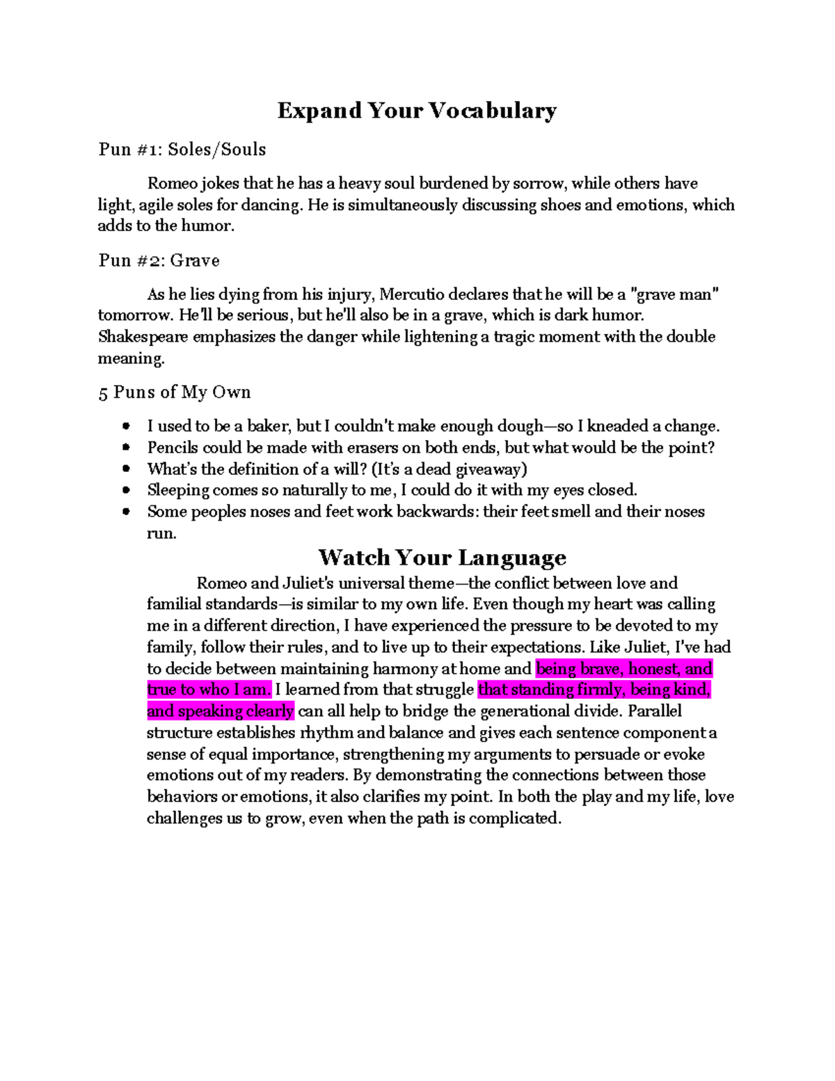 Vocabulary Expansion & Language Analysis in Romeo & Juliet - Studocu