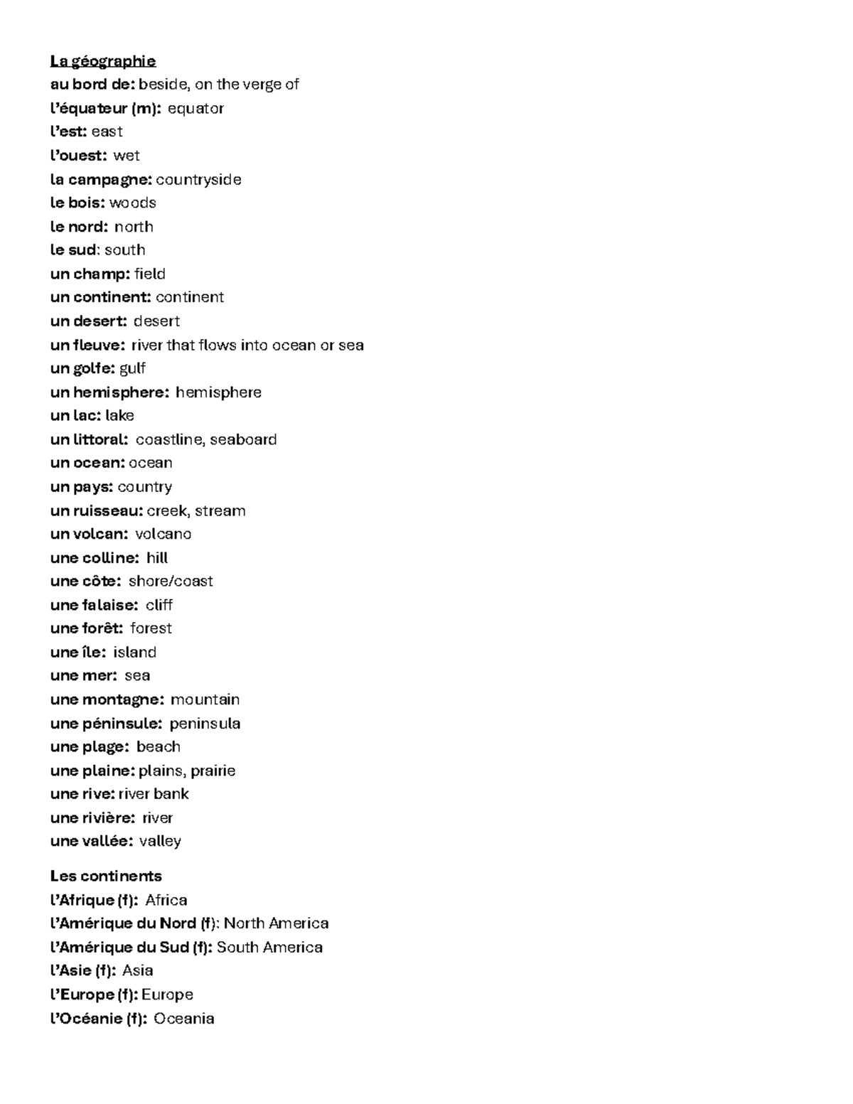 Fr3 Module 4 Vocabulary: Geography and Travel Terms - Studocu