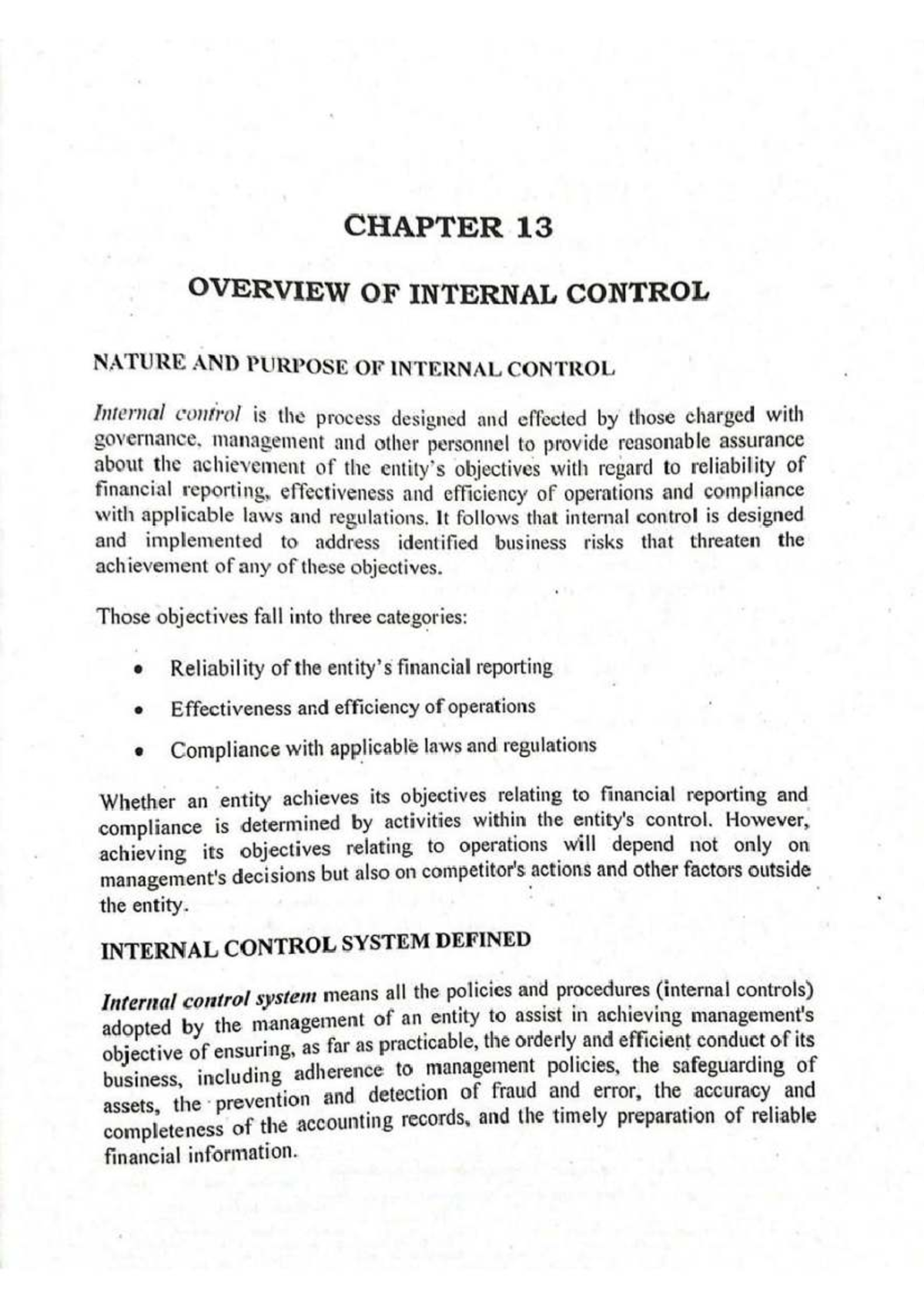 CHAPTER 13: OVERVIEW OF INTERNAL CONTROL AND ITS ELEMENTS - Studocu
