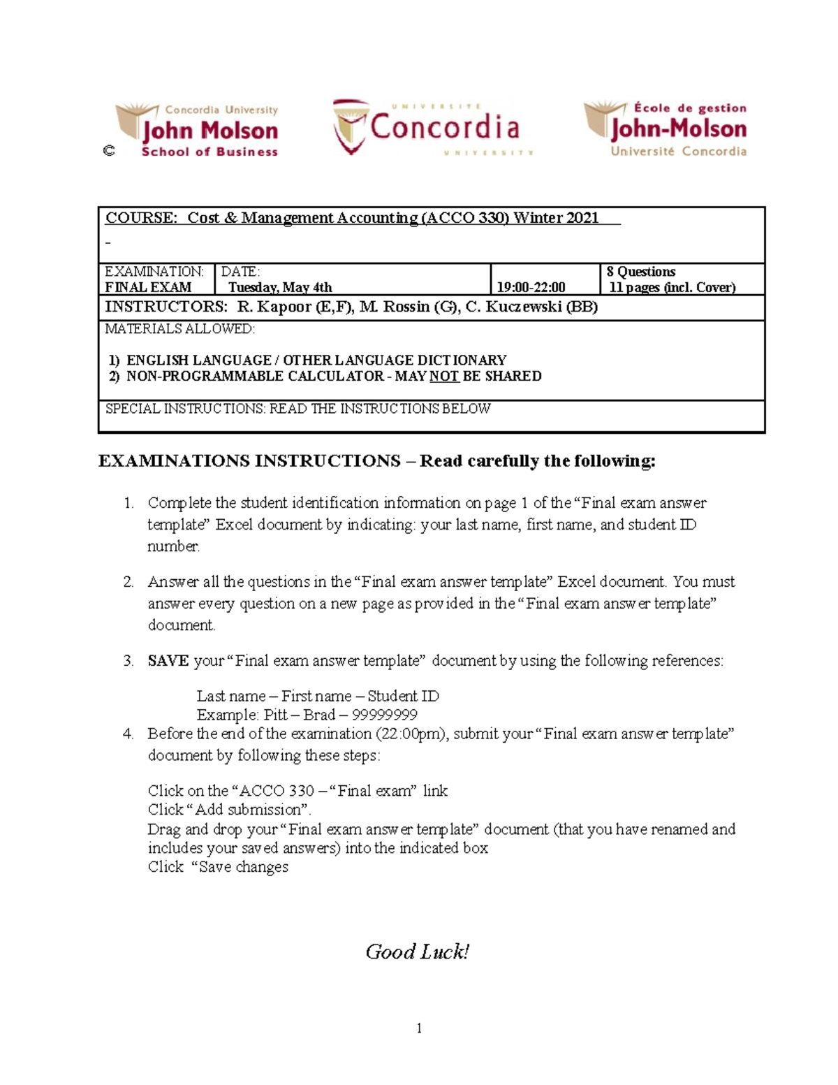 Final Exam Questions Guide For Acco 330 Winter 2021 Studocu