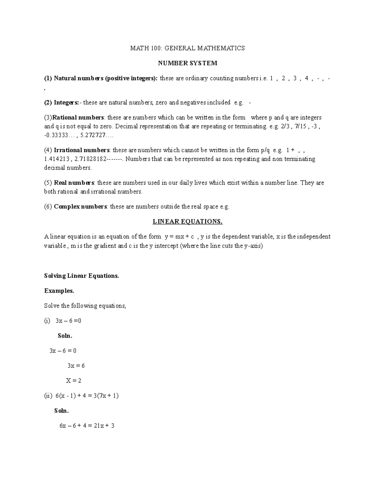 MATH 100 Final Exam Notes - Concepts in General Mathematics - Studocu
