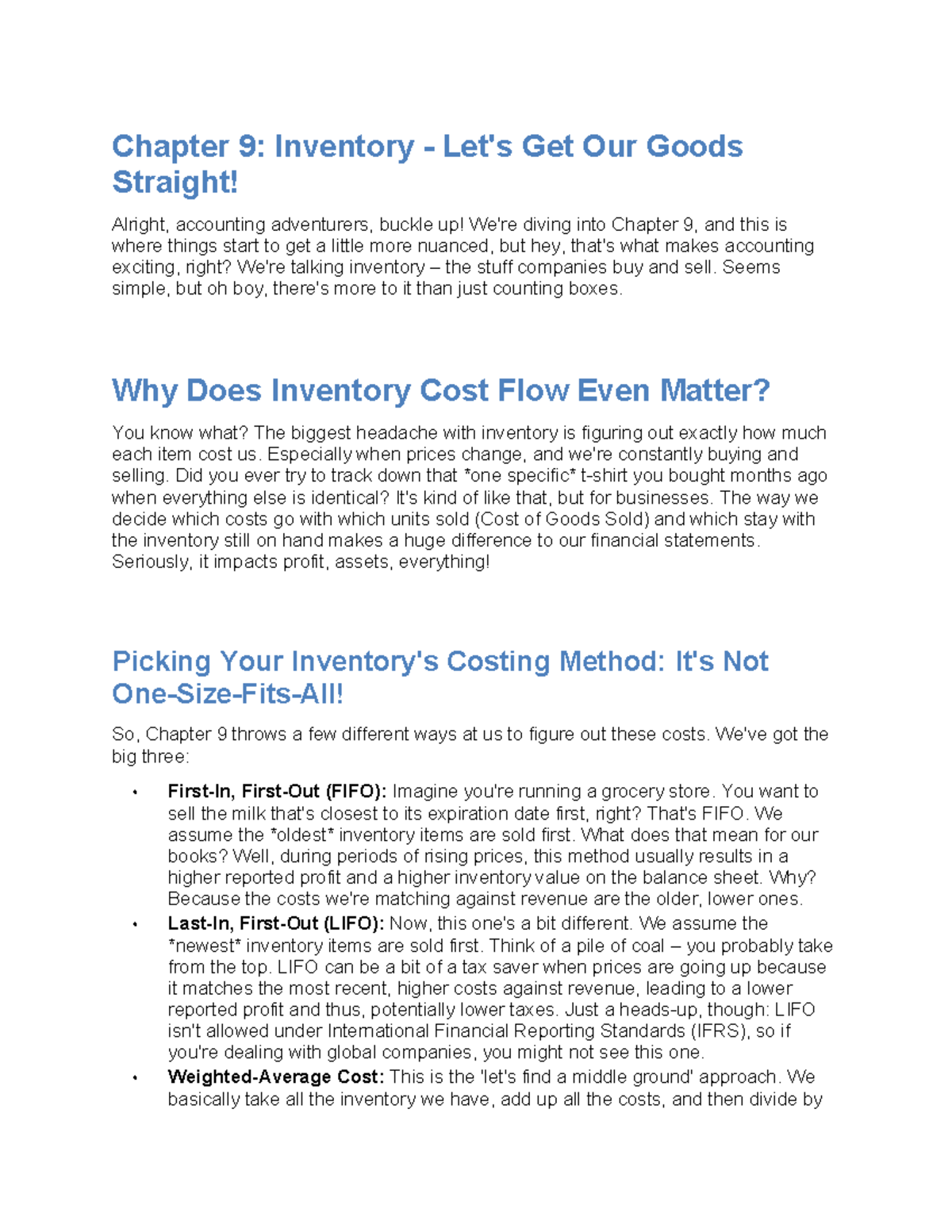 Intermediate Accounting 1: Chapter 9 Inventory Cost Flow Explained - Studocu